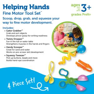 Learning Resources Helping Hands Fine Motor Tool Set Toy - 4 Pieces, Ages 3+ Fine Motor and Sensory Play Toys, Toddler Tweezers, Sensory Bin Toys