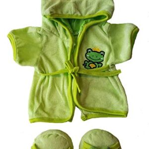 Frog Robe & Slippers Pajamas Outfit Teddy Bear Clothes Fit 14" - 18" Build-a-bear, Vermont Teddy Bears, and Make Your Own Stuffed Animals