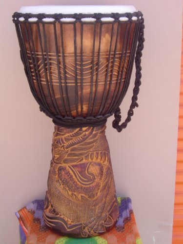 PRO DJEMBE 24" Tall (60m25) Djembe Deep Carved Hand Drum Bongo DRAGON