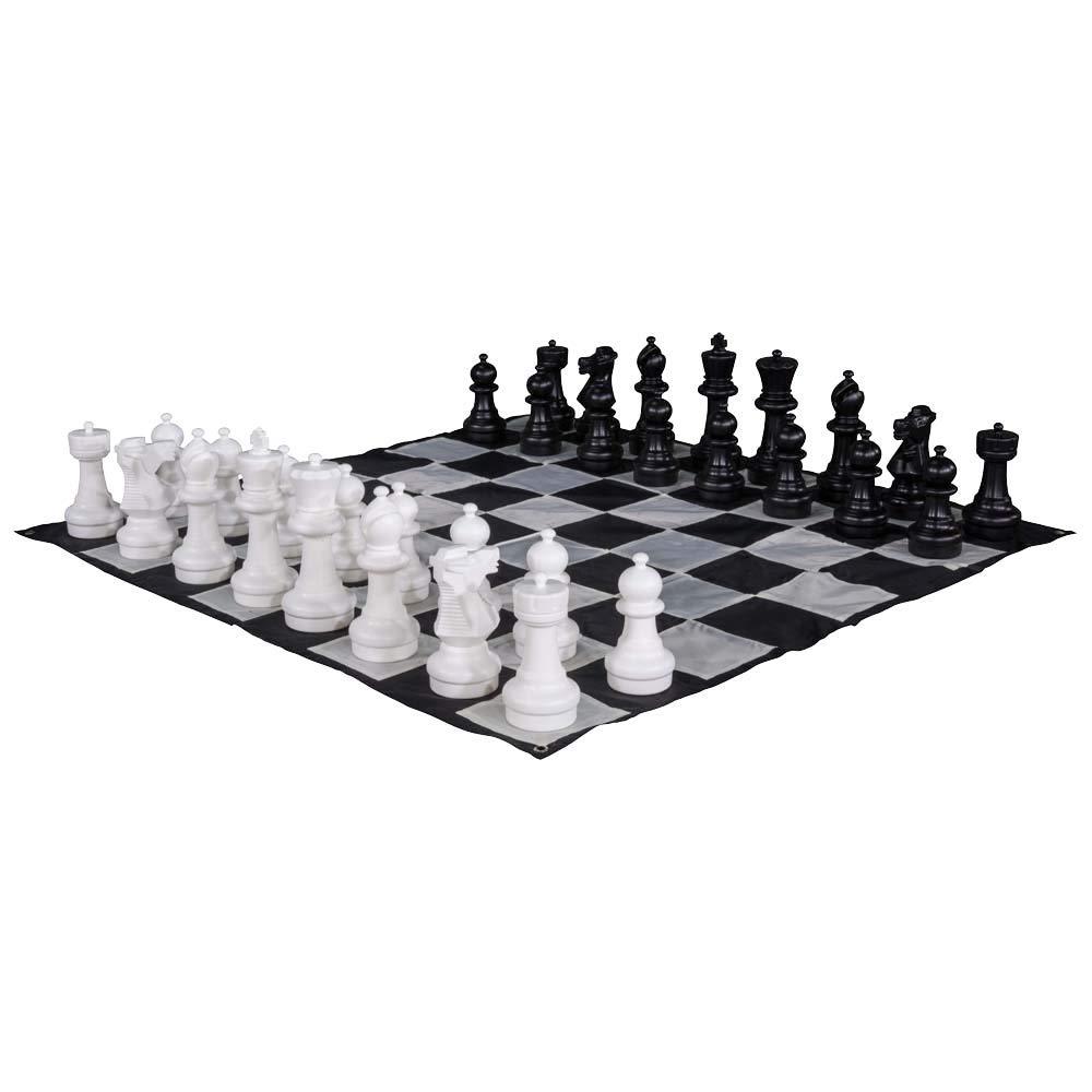 MegaChess Large Chess Pieces and Large Chess Mat - Black and White - Plastic - 12 inch King