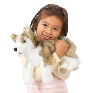 Folkmanis Wolf Pup Hand Puppet, Gray, White, Black, 1 EA