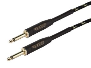 monoprice 1/4-inch ts male guitar and instrument cable - 15 feet - black & gold | 20awg - gold plated - cloth series