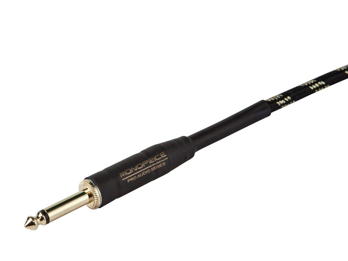 Monoprice 1/4-Inch TS Male Guitar and Instrument Cable - 15 Feet - Black & Gold | 20AWG - Gold Plated - Cloth Series