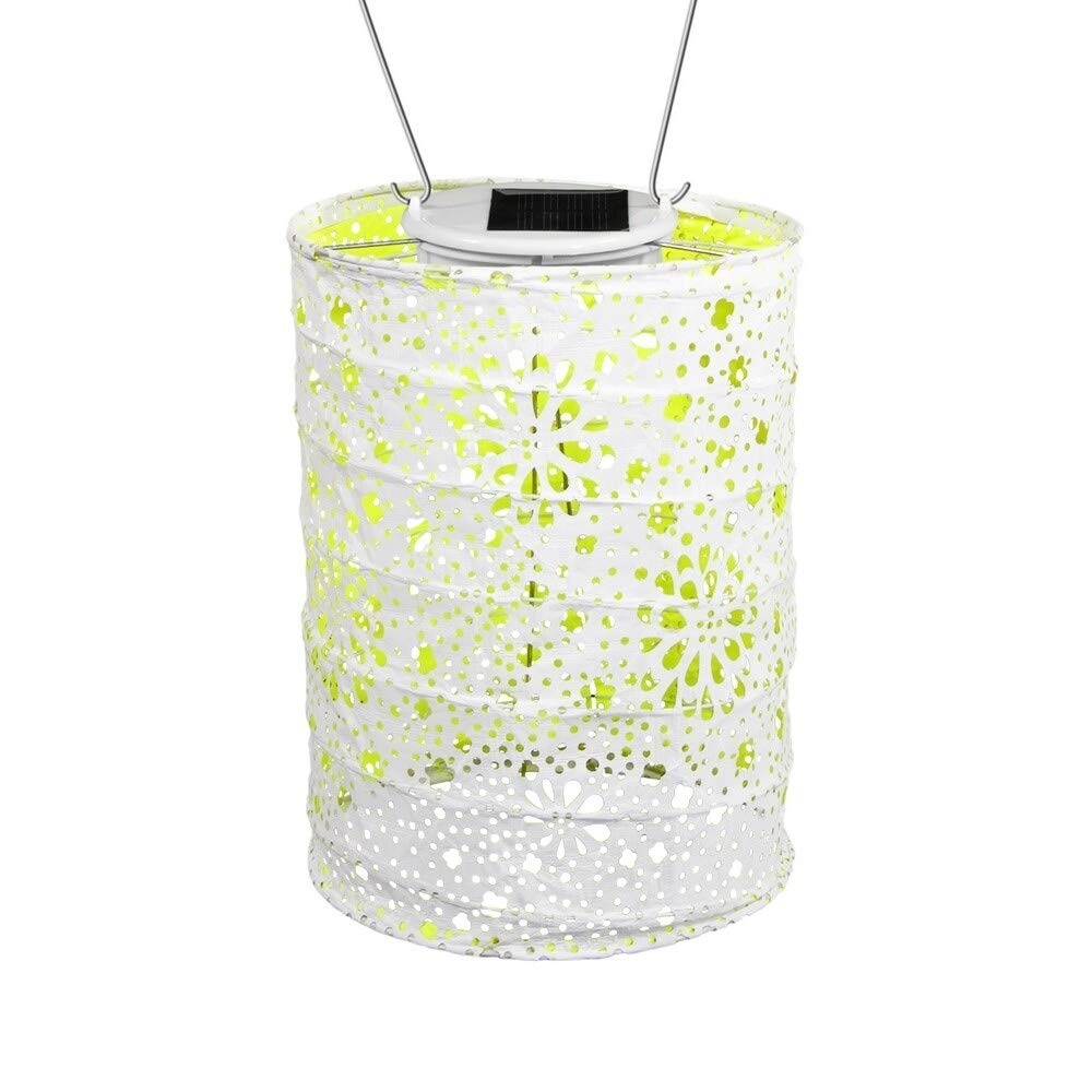 Allsop Home and Garden Soji Stella Neon LED Outdoor Solar Lantern, Handmade with Weather-Resistant UV Rated Tyvek fabric, Stainless Steel Hardware, Auto sensor on/off, for Patio, Deck, Garden, Color (Neon Yellow)