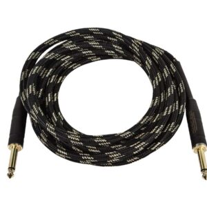 Monoprice 1/4-Inch TS Male Guitar and Instrument Cable - 15 Feet - Black & Gold | 20AWG - Gold Plated - Cloth Series