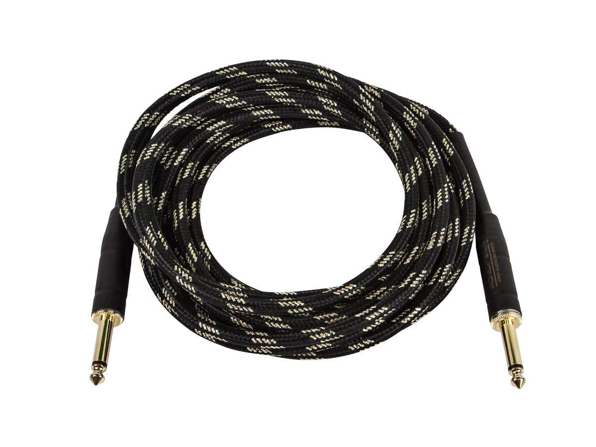 Monoprice 1/4-Inch TS Male Guitar and Instrument Cable - 15 Feet - Black & Gold | 20AWG - Gold Plated - Cloth Series