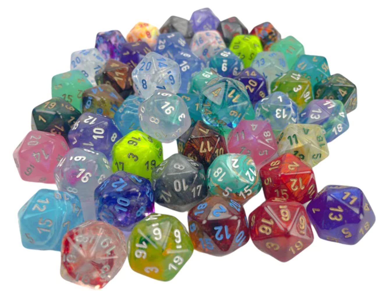 Chessex DND Dice Set-Chessex D&D Dice-16mm Assorted lours Plastic Polyhedral Dice Set-Dungeons and Dragons Dice ludes 50 Dice - D20, Various (CHX29220)