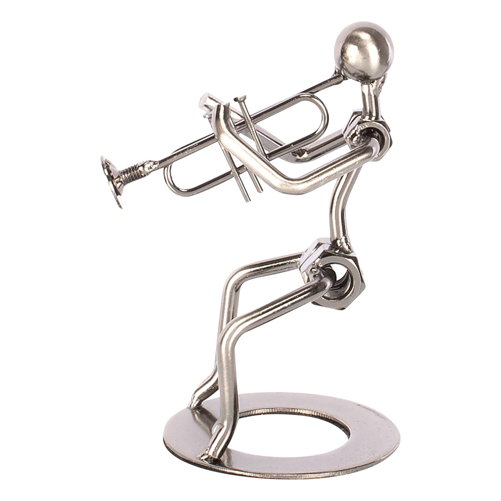 Broadway Gift 6" Silver Tone Trumpet Player Figurine - Metal Trumpeter Figure - Tabletop Musician Figurine for Trumpet Players