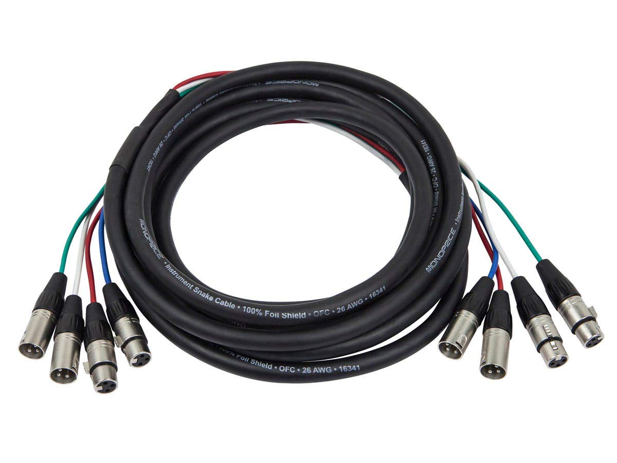 Monoprice 4-Channel XLR Male to XLR Female Snake Cable - 6 Meter (20 Feet) 2 Upstream and 2 Downstream - 26AWG, Balanced Mono and Unbalanced Stereo Lines