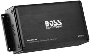 boss audio systems mc900b 4 channel amplifier for atv utv car marine - 500 high output, low level inputs, full range, weatherproof, bass for subwoofer