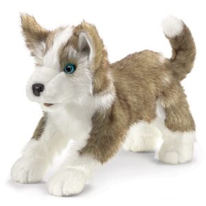 folkmanis wolf pup hand puppet, gray, white, black, 1 ea