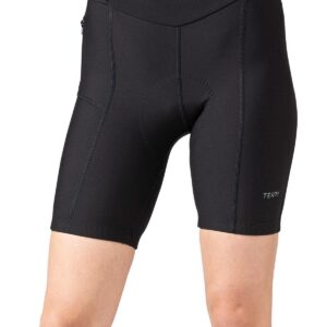 Terry Touring Bike Short Regular 8" Long Womens Padded Cycling Shorts for Women Compression Pockets Leg Grippers - Black, Medium