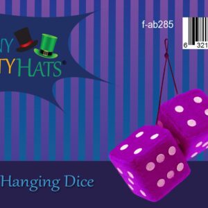 Funny Party Hats Purple Fuzzy Dice - Hanging Car Mirror Dice - 50's Retro Dice