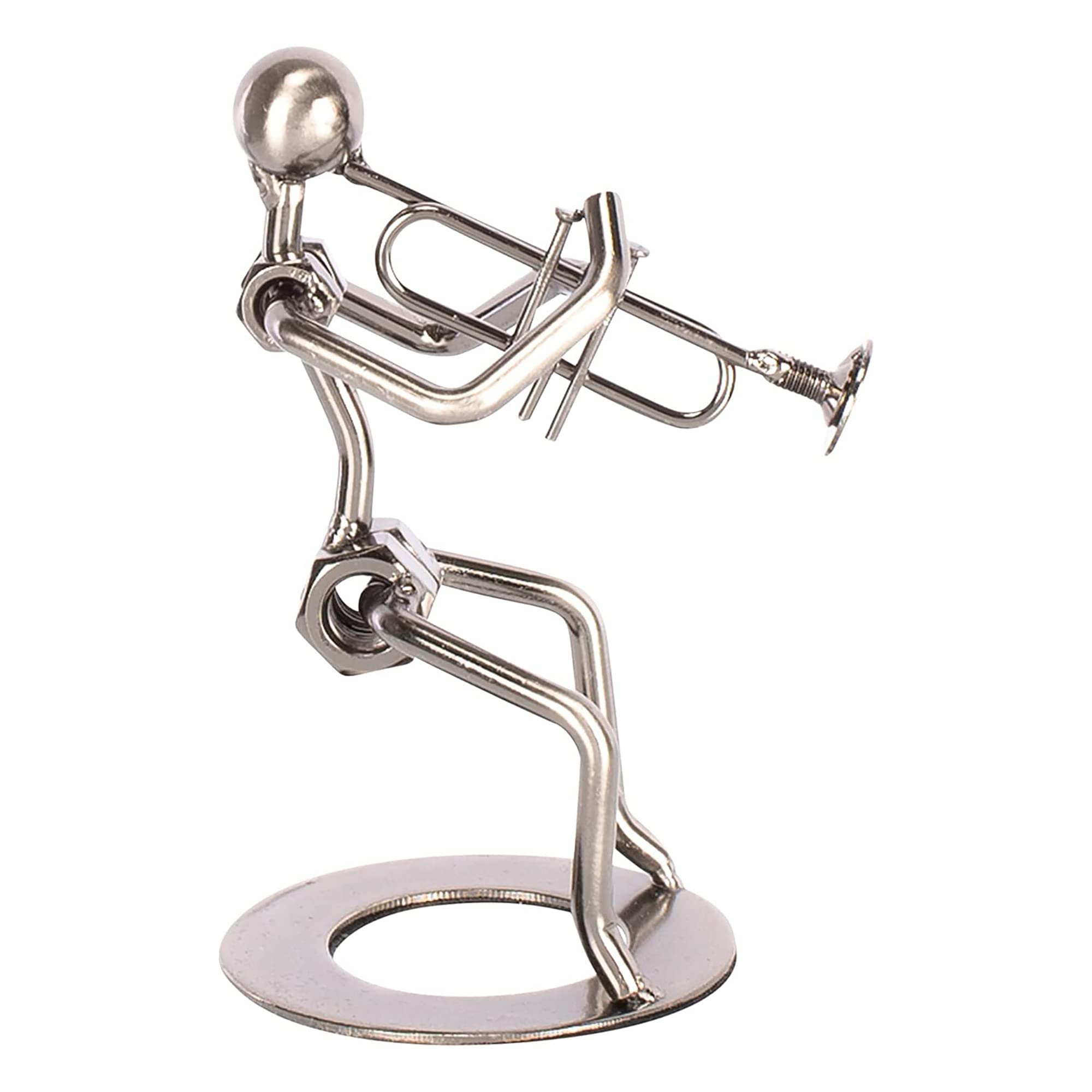 Broadway Gift 6" Silver Tone Trumpet Player Figurine - Metal Trumpeter Figure - Tabletop Musician Figurine for Trumpet Players