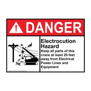 compliancesigns.com danger electrocution hazard crane ansi label decal, 5x3.5 inch 4-pack vinyl for worksite pipeline/utility