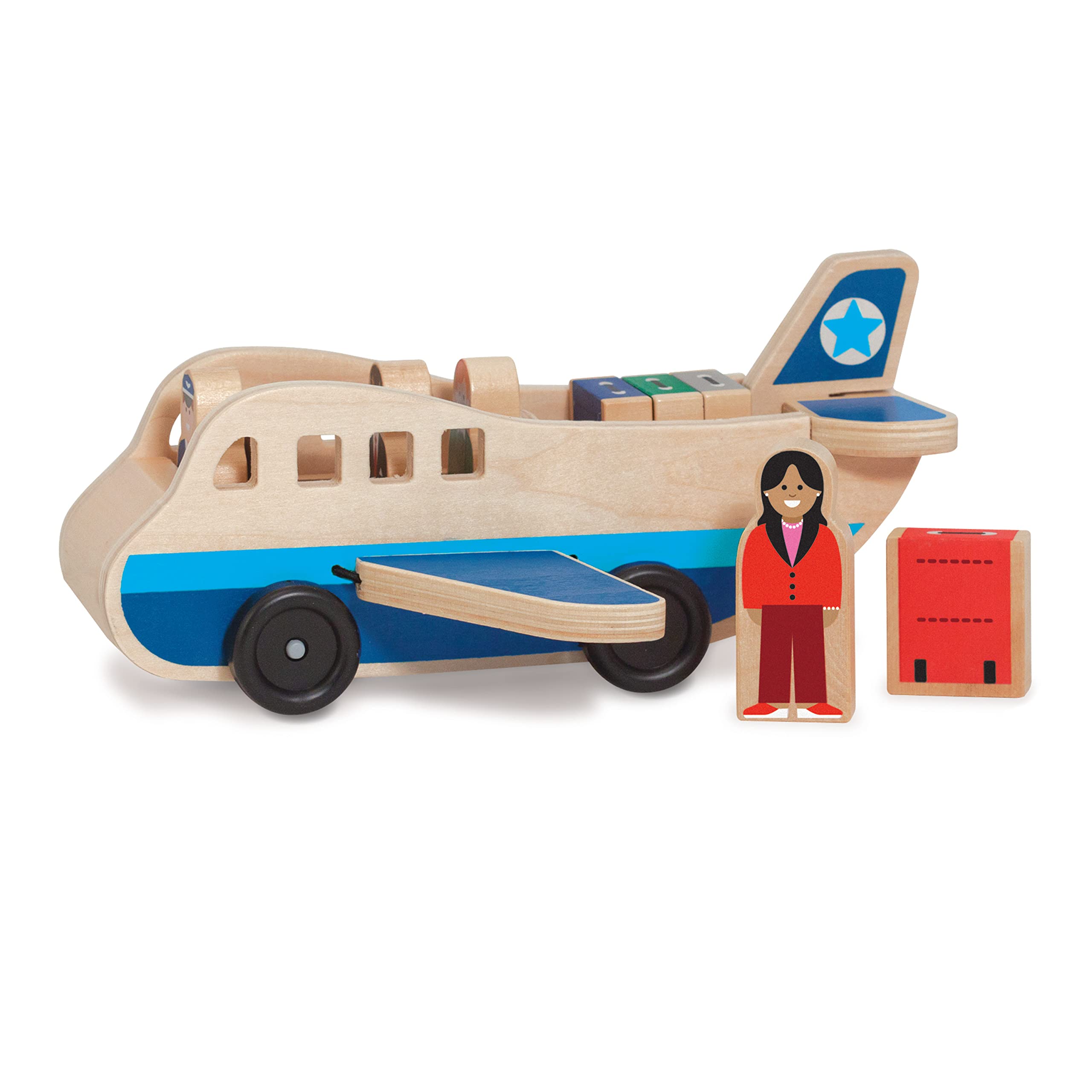 Melissa & Doug Wooden Airplane Play Set With 4 Play Figures and 4 Suitcases - Toy Airplane For Toddlers, Classic Wooden Toys For Kids