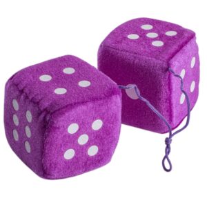 funny party hats purple fuzzy dice - hanging car mirror dice - 50's retro dice