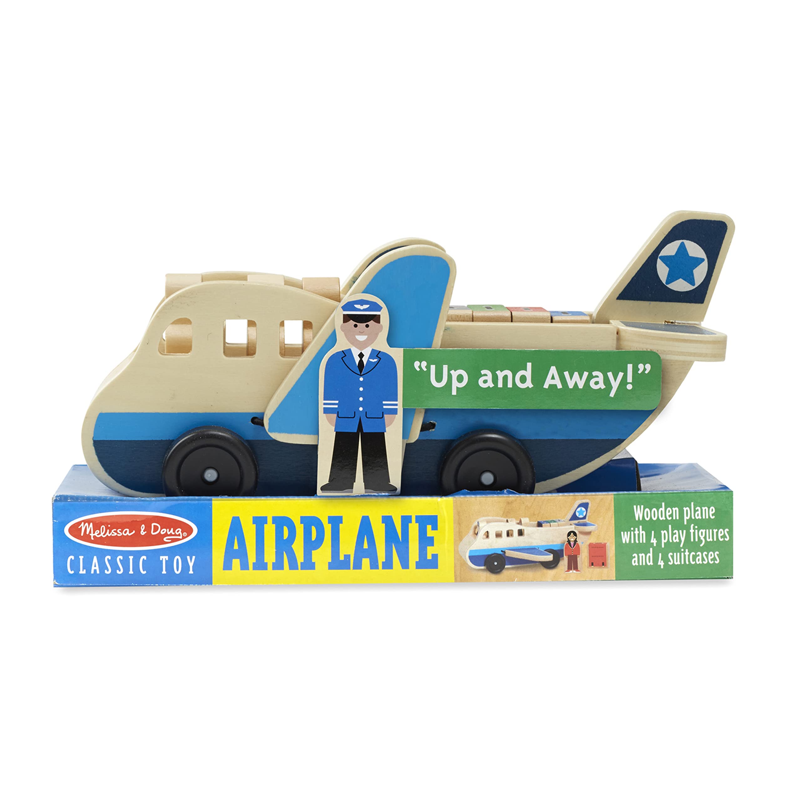 Melissa & Doug Wooden Airplane Play Set With 4 Play Figures and 4 Suitcases - Toy Airplane For Toddlers, Classic Wooden Toys For Kids