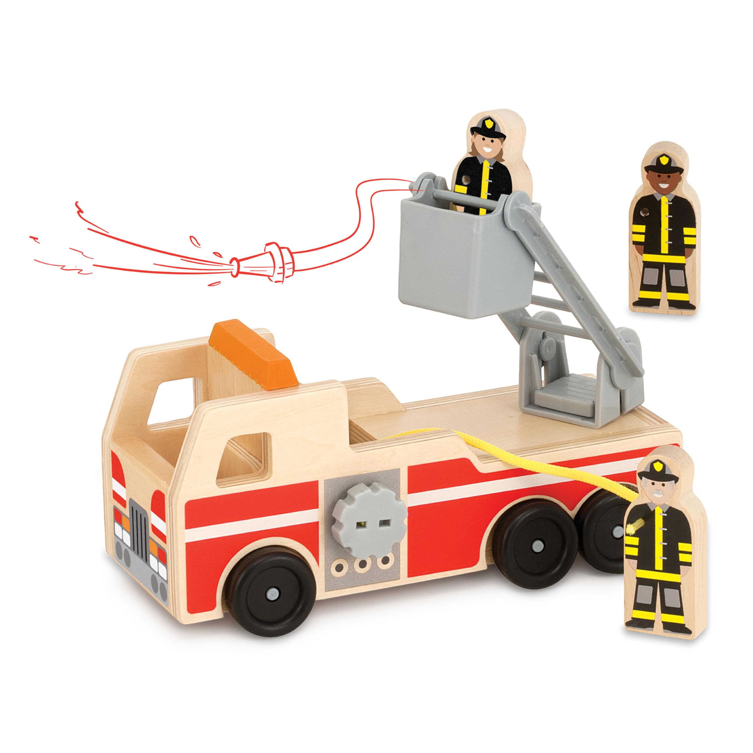 Melissa & Doug Wooden Fire Truck With 3 Firefighter Play Figures - Fire Truck Toys For Kids, Toddler Toy For Pretend Play, Classic Wooden Toys For Kids