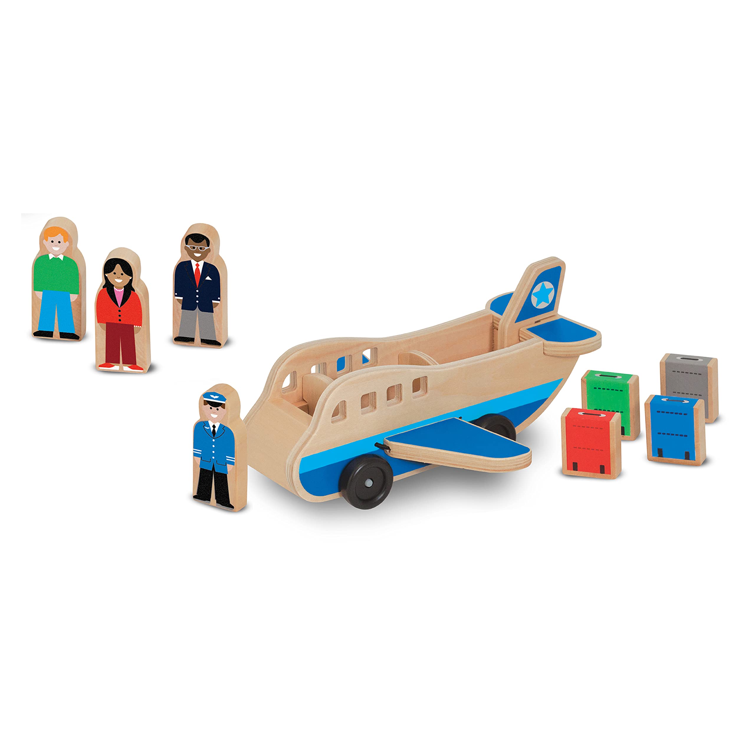 Melissa & Doug Wooden Airplane Play Set With 4 Play Figures and 4 Suitcases - Toy Airplane For Toddlers, Classic Wooden Toys For Kids