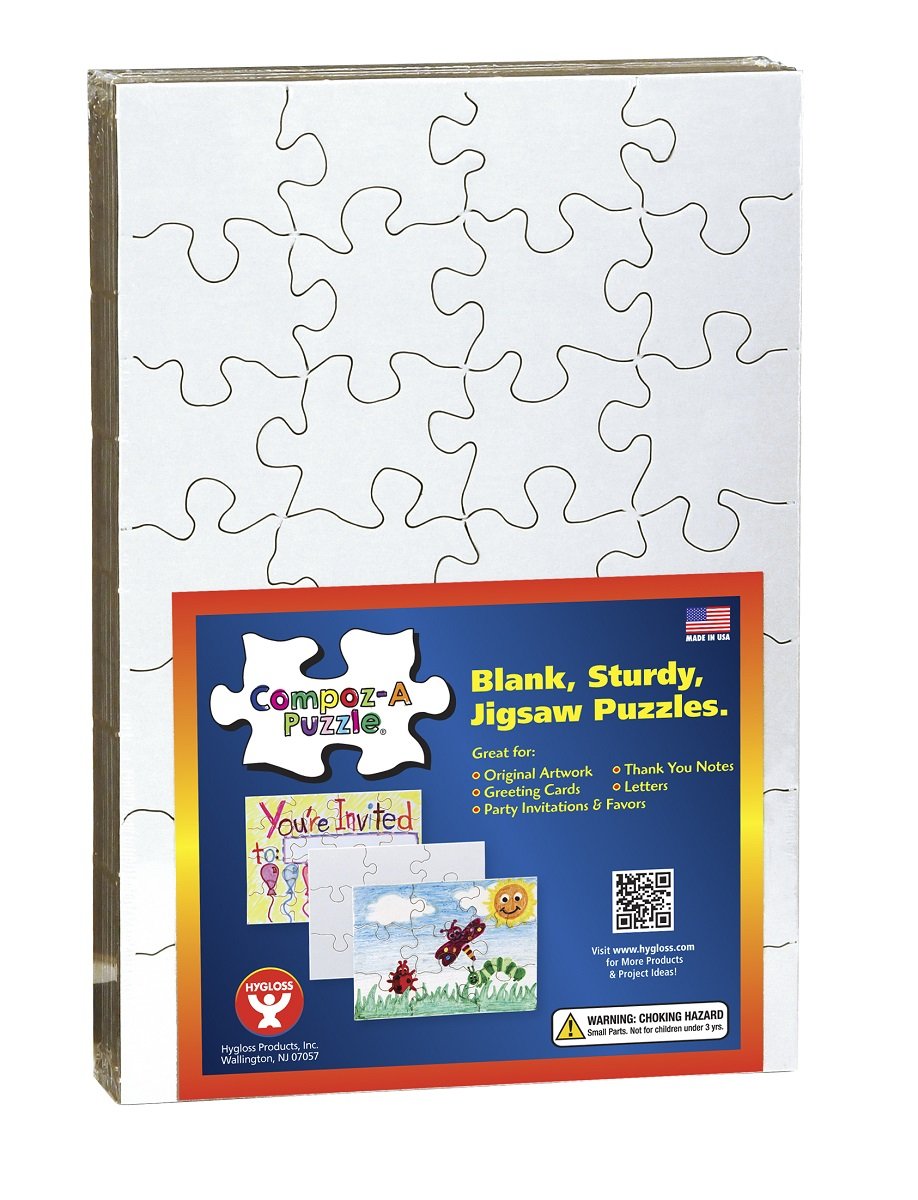 Hygloss Puzzles DIY Party Invite - Blank Puzzle for Decorating - Art Activity - Use as Party Favors - White, Sturdy – 5.5 x 8 Inches, 28 Pieces - Comes with Envelopes - 8 Qty