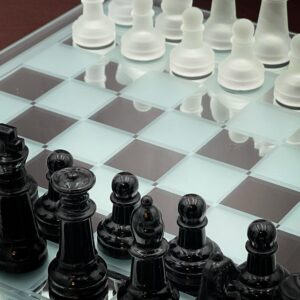 Avant-Garde Black Frosted Glass Chess Set with Mirror Board