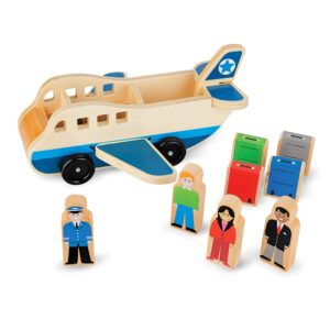 melissa & doug wooden airplane play set with 4 play figures and 4 suitcases - toy airplane for toddlers, classic wooden toys for kids