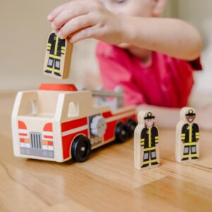 Melissa & Doug Wooden Fire Truck With 3 Firefighter Play Figures - Fire Truck Toys For Kids, Toddler Toy For Pretend Play, Classic Wooden Toys For Kids