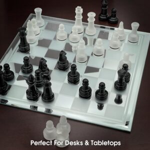 Avant-Garde Black Frosted Glass Chess Set with Mirror Board