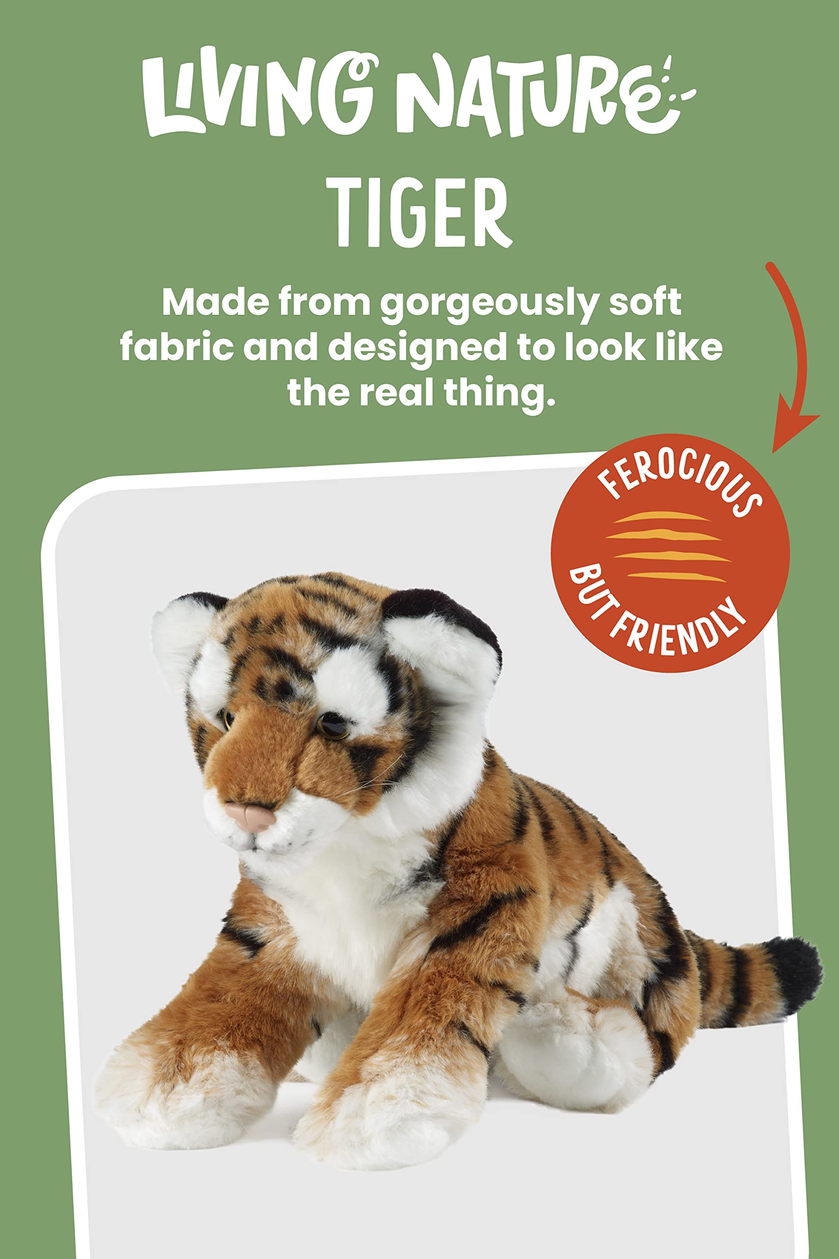 Living Nature Large Tiger Cub Stuffed Animal | Fluffy Tiger Animal | Soft Toy Gift for Kids | 12 inches