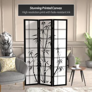 Red Lantern 6 ft. Tall Canvas Bamboo Tree Black Room Divider, 71 inches high and 3 Panels wide