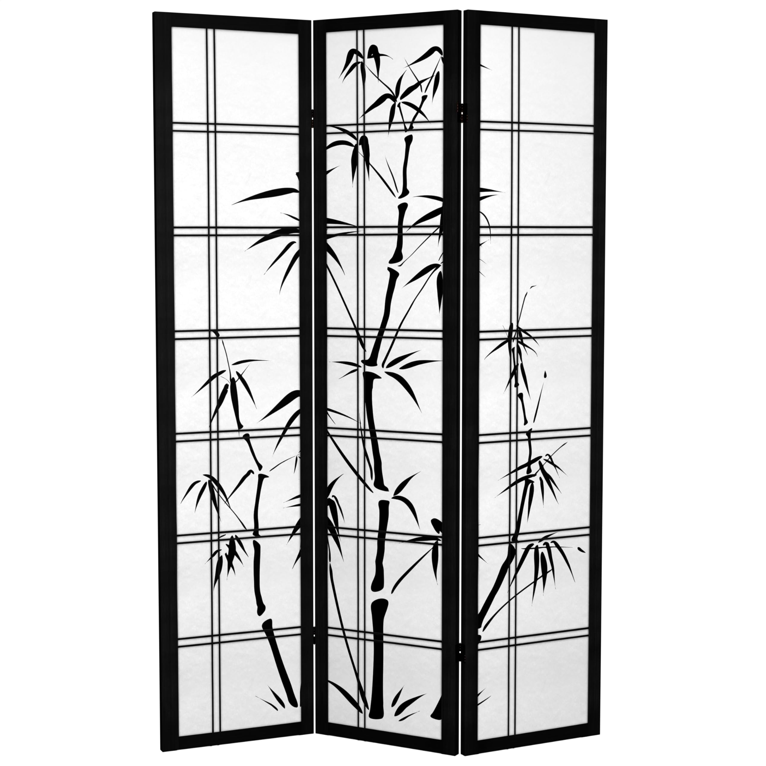 Red Lantern 6 ft. Tall Canvas Bamboo Tree Black Room Divider, 71 inches high and 3 Panels wide