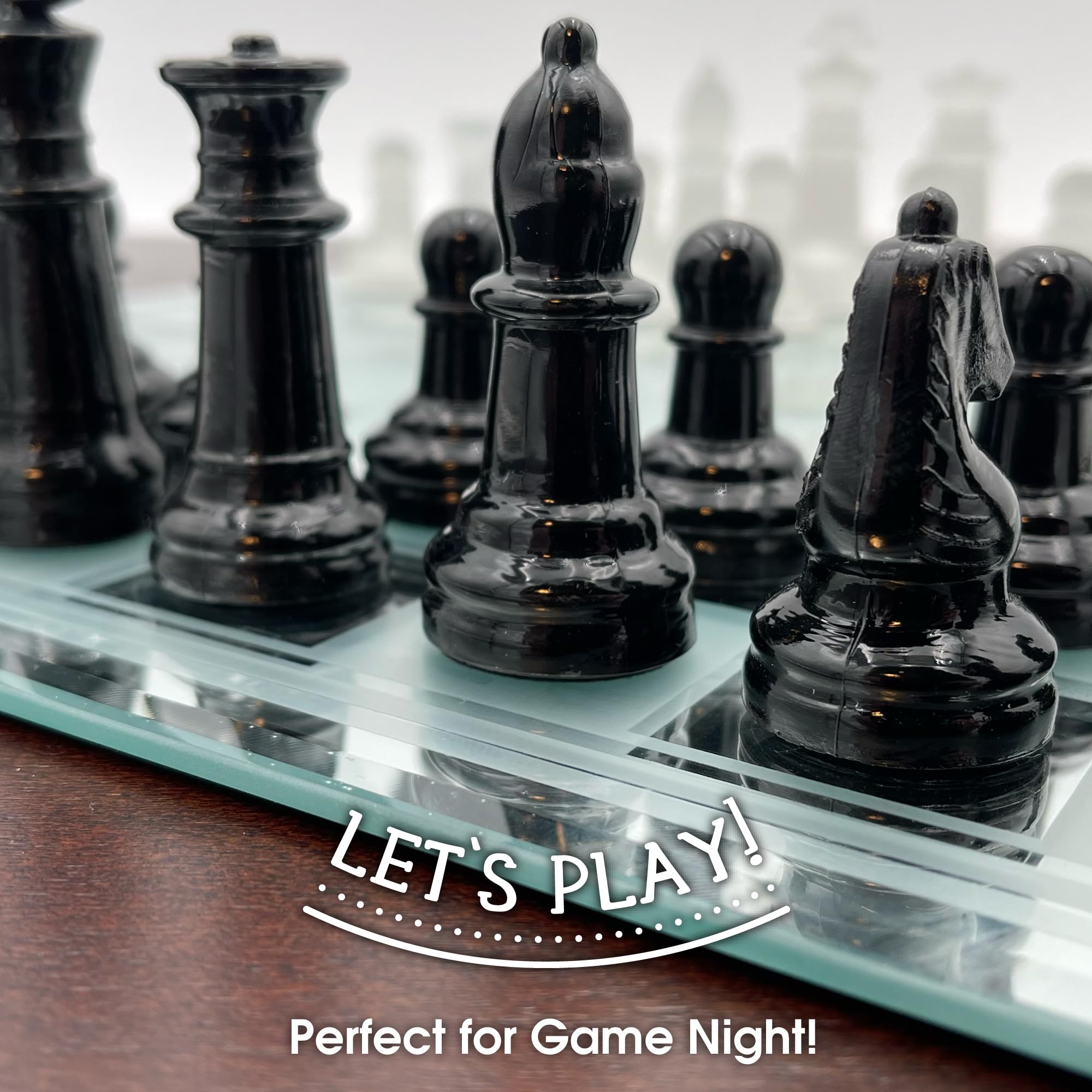 Avant-Garde Black Frosted Glass Chess Set with Mirror Board