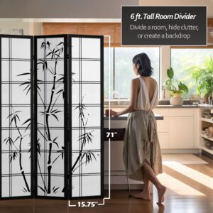 Red Lantern 6 ft. Tall Canvas Bamboo Tree Black Room Divider, 71 inches high and 3 Panels wide