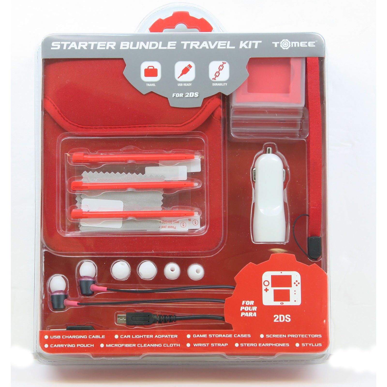 Tomee Starter Bundle Accessory Kit with Case and Stylus Pens for Nintendo 2DS (Red)