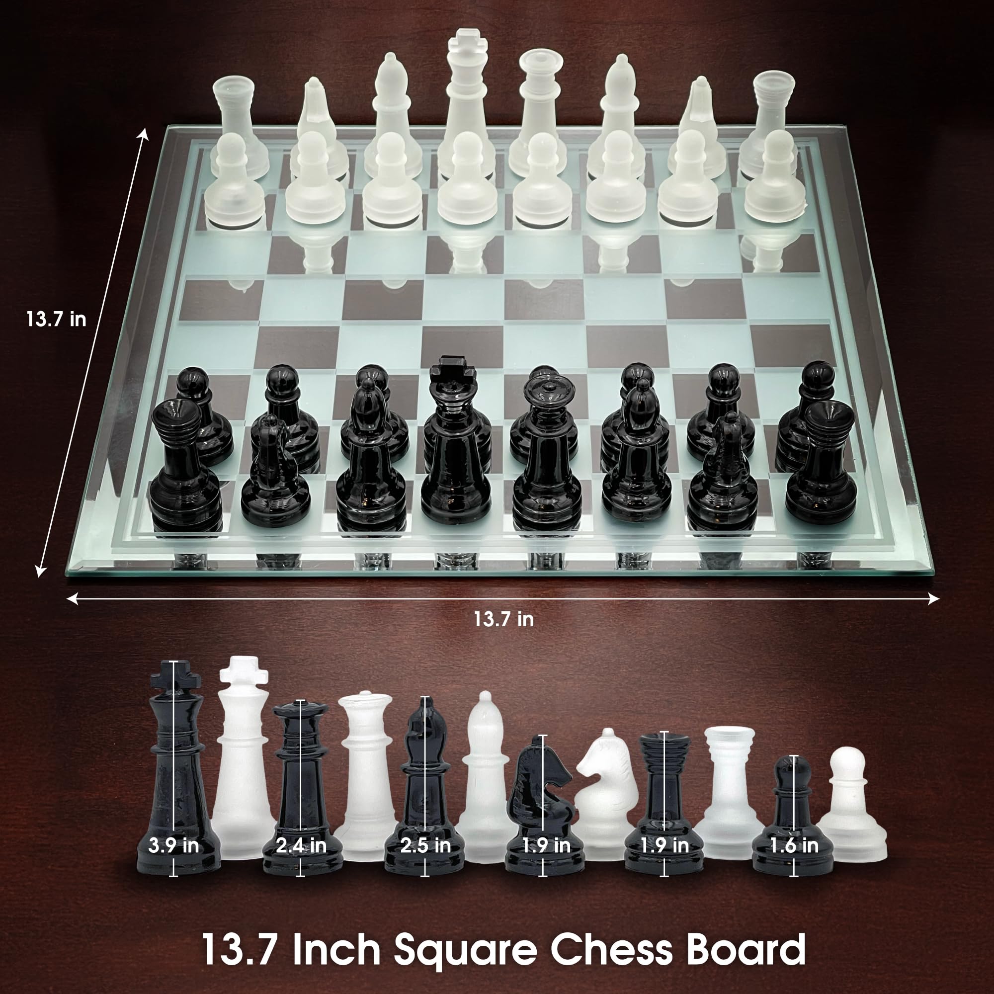 Avant-Garde Black Frosted Glass Chess Set with Mirror Board