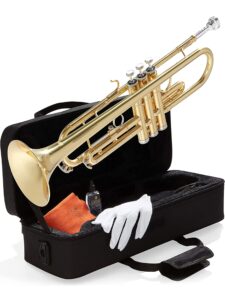 mendini by cecilio bb trumpet - trumpets for beginner or advanced student w/case, cloth, oil, gloves - brass musical instruments for kids & adults