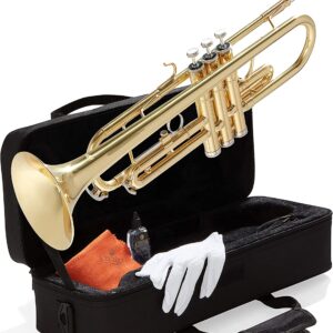 Mendini By Cecilio Bb Trumpet - Trumpets for Beginner or Advanced Student w/Case, Cloth, Oil, Gloves - Brass Musical Instruments For Kids & Adults