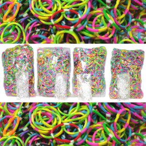 bluedot trading 2400 piece tie dye rubber band loom band set and 100 clear s-clips for kids diy arts and crafts, rainbow friendship bracelet refill pack