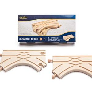 maxim enterprise, inc. K-Switch Junction Switching Track, 2 Pack Specialty Pieces for Changing Tracks and Cornering Curves, Wooden Track Compatible with Major Brand Wooden Trains and Accessories