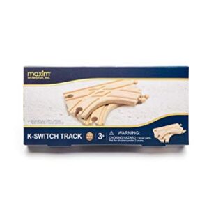 maxim enterprise, inc. K-Switch Junction Switching Track, 2 Pack Specialty Pieces for Changing Tracks and Cornering Curves, Wooden Track Compatible with Major Brand Wooden Trains and Accessories