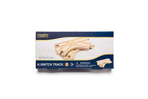 maxim enterprise, inc. K-Switch Junction Switching Track, 2 Pack Specialty Pieces for Changing Tracks and Cornering Curves, Wooden Track Compatible with Major Brand Wooden Trains and Accessories