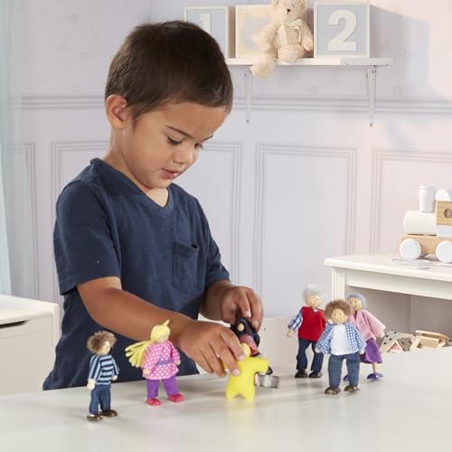 Melissa & Doug 7-Piece Poseable Wooden Doll Family for Dollhouse (2-4 inches each)