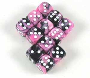 wondertrail pink black gemini with white pips 12mm d6 dice set of 12 wcx26830e12