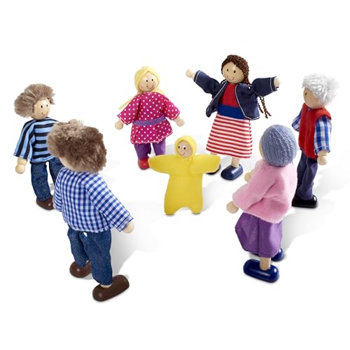 Melissa & Doug 7-Piece Poseable Wooden Doll Family for Dollhouse (2-4 inches each)