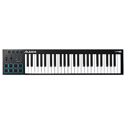 Alesis V49 - 49 Key USB MIDI Keyboard Controller with 8 Backlit Pads, 4 Assignable Knobs and Buttons, Plus a Professional Software Suite Included