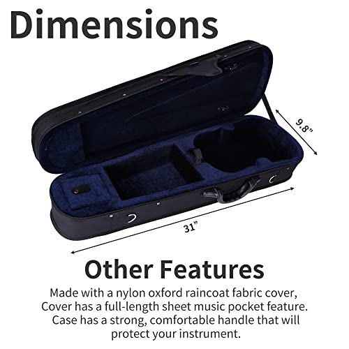 ADM 4/4 Full Size Violin Hard Case Basic Professional Triangular Shape Backpack, Super Light Suspension, Black