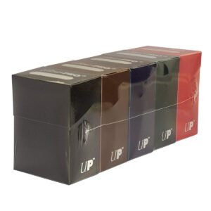 set of five new ultra-pro deck boxes (dark colors incl. black, blue, brown, green, and red) for magic/pokemon/yugioh cards