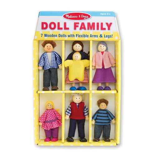 Melissa & Doug 7-Piece Poseable Wooden Doll Family for Dollhouse (2-4 inches each)