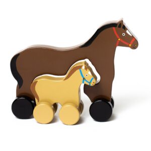 jack rabbit creations big & little horse push toy adorable nesting animals set is 2 toys in 1 – classic rolling wooden toy – develops hand eye coordination & motor skills - ages 18+ months